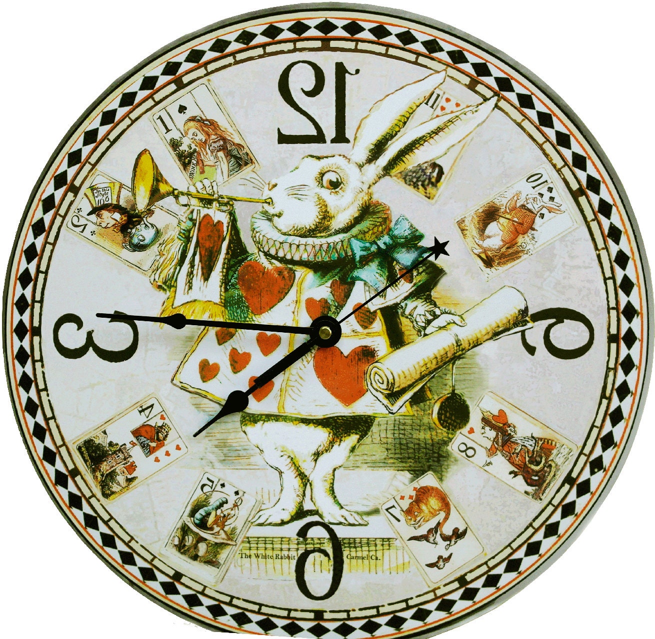 White Rabbit Herald 15 inch Wall Clock by thewhiterabbitcom
