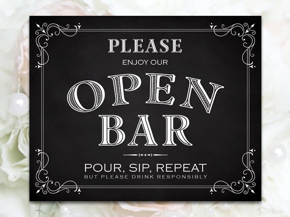 Items similar to Open Bar Sign - 8x10 - DIY Printable sign - "Vintage ...