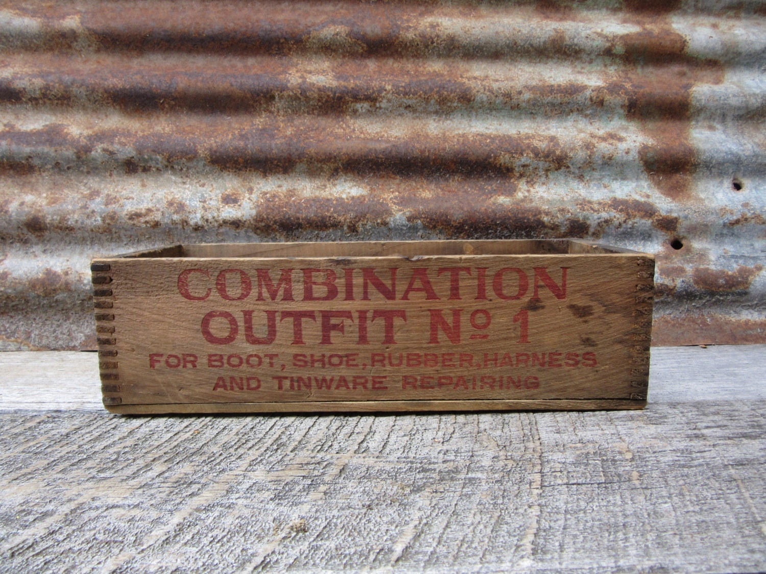 Antique Wood Box Red Writing Early 1900s Combination Outfit #1 Shoe ...