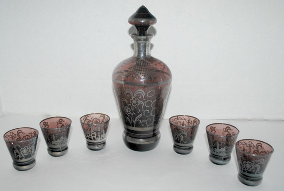 purple glass decanter set Venetian glass cordial by capecodgypsy purple glass decanter set Venetian glass cordial by capecodgypsy