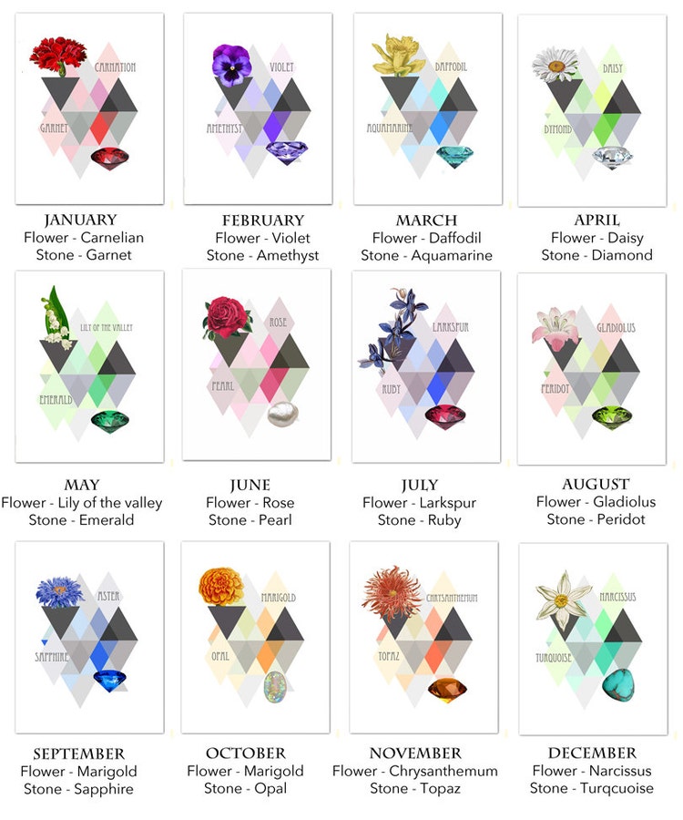 Birth Stone&Flower Print by RococcoLA on Etsy