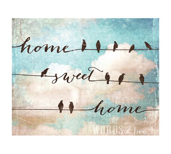 Items similar to Home sweet home birds on a line shabby chic cottage ...