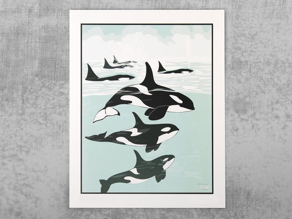 Items similar to Orca Killer Whale Pod Art Print Illustration on Etsy