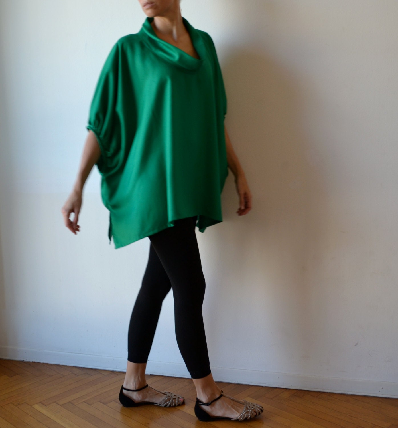 Green linen smock top tunic plus size linen top by MuguetMilan