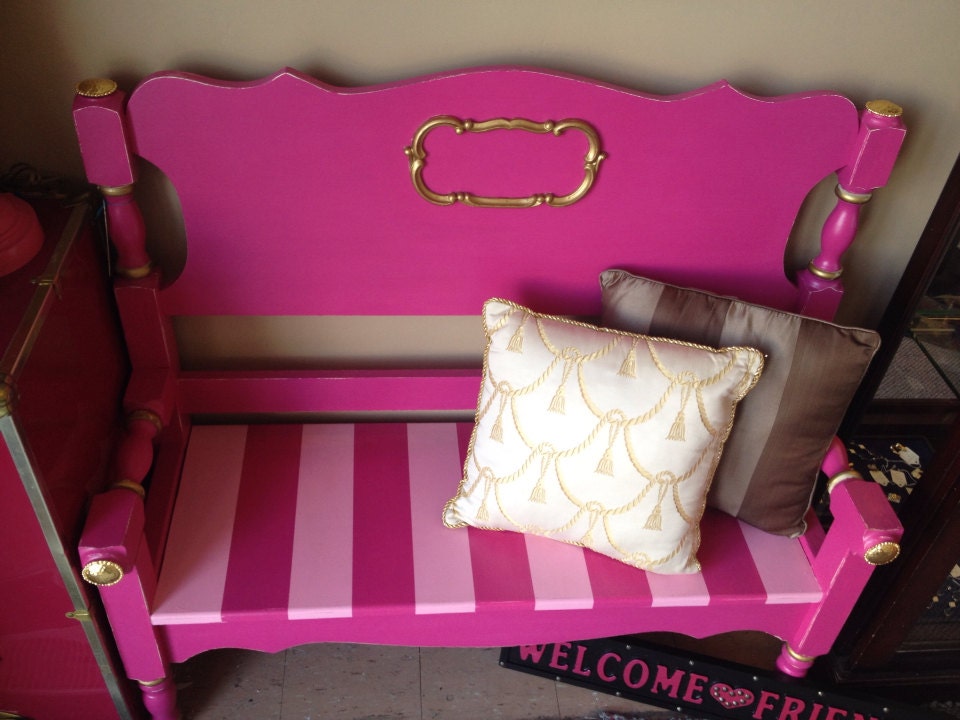 Pink Striped Solid Wood Bench Vintage Pink & Gold – Haute Juice