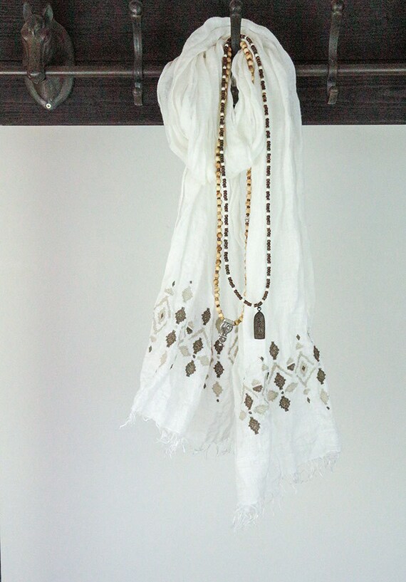 Boho scarf hippie scarf bohemian scarf in white by WestDepartment