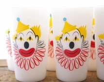 Set of 8 Hazel Atlas Milk Glass Circus Clown Drinking Glasses, Kitsch ...