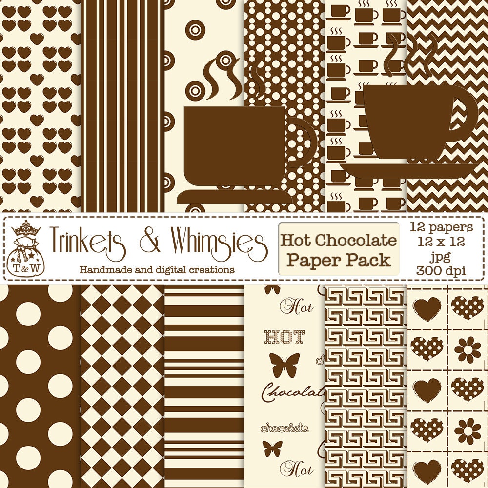 Hot Chocolate Digital Scrapbook Papers Instant Download