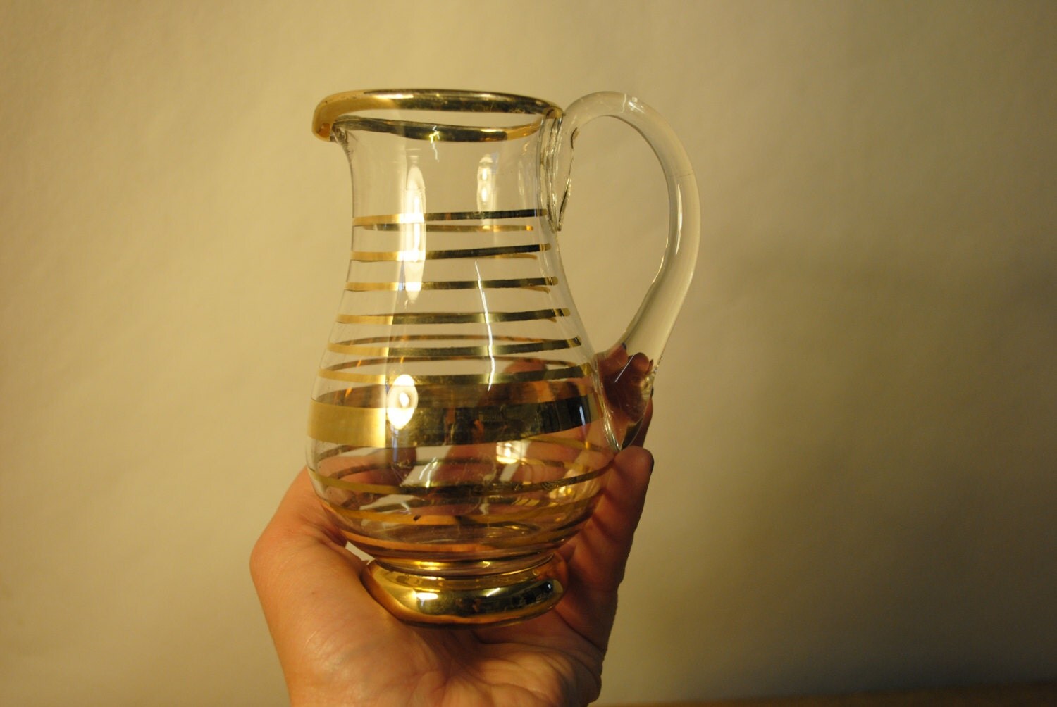 Hand Blown Creamer Glass Jug with 22 karat gold Stripes 1950’s – Haute ...