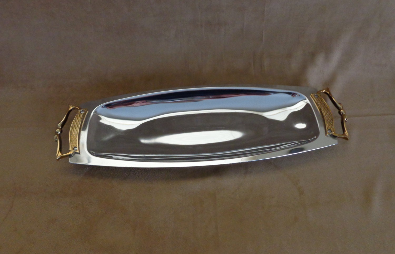 Vintage Kromex Made in USA Chrome Plated with Gold tone Handle Serving ...