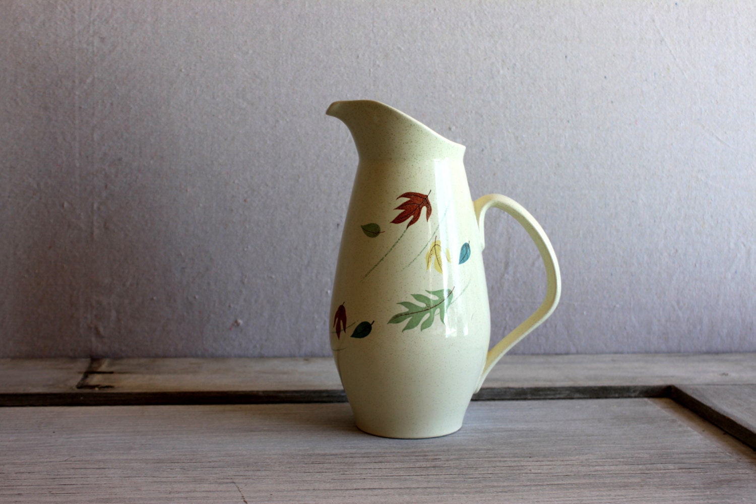 vintage franciscan autumn pitcher // leaf leaves farmhouse ceramic ...