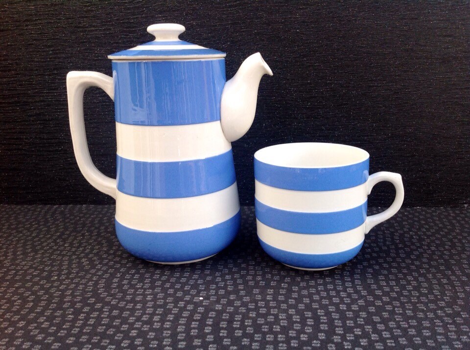 1950’s or Earlier TG Green Cornishware Rare Coffee Pot and Matching Mug ...