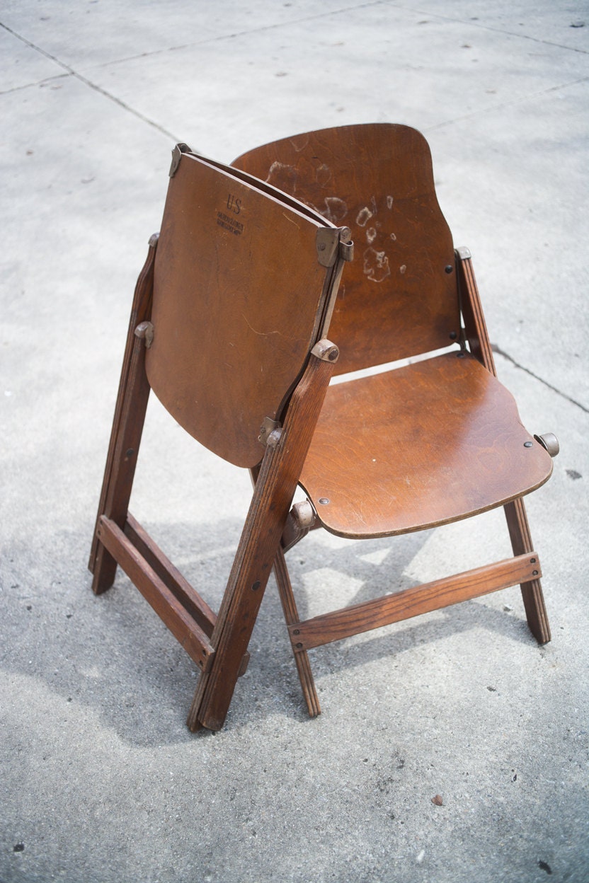 2 Vintage ca 1940’s Wood & Metal U.S. American Seating Co Folding Chair ...