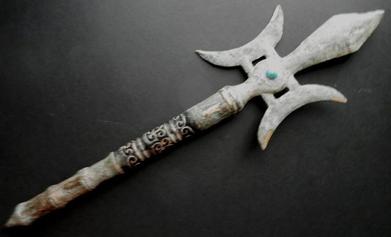 Chinese Buddhist Ritual Weapon Jade Handled Bronze Ax by tribalweb