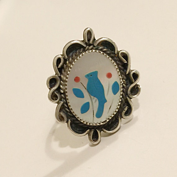 Size 7 Vintage Zuni Blue Bird Ring Sterling Silver