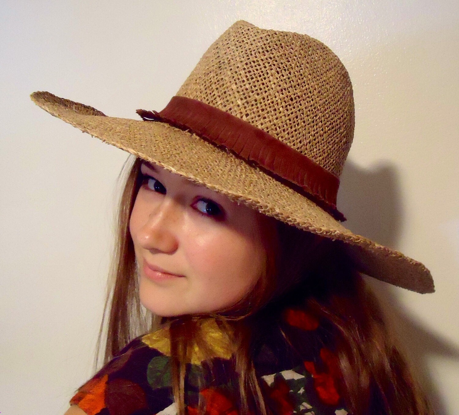SALE Bohemian Saks Fifth Ave Wicker Straw Festival Hat with Suede ...