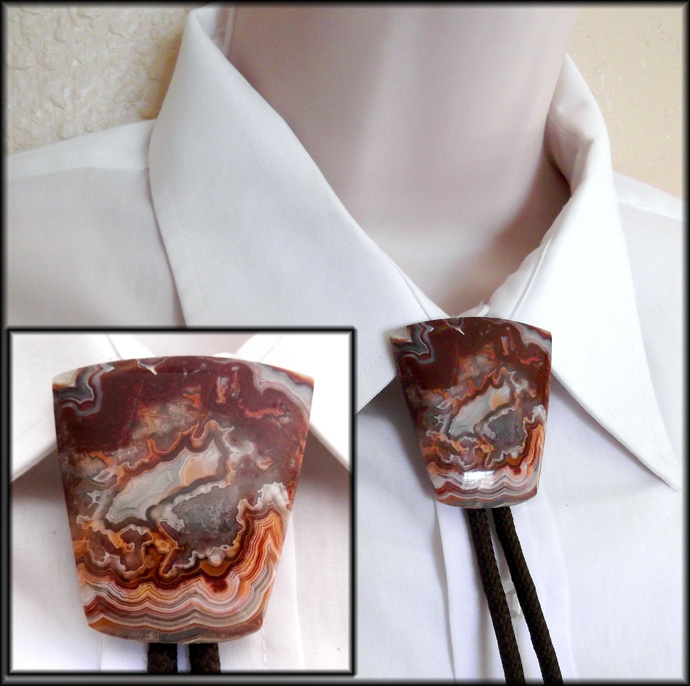 Vintage 1980s Agate Bolo Tie Bola with Brown Cord, Southwestern Necktie ...