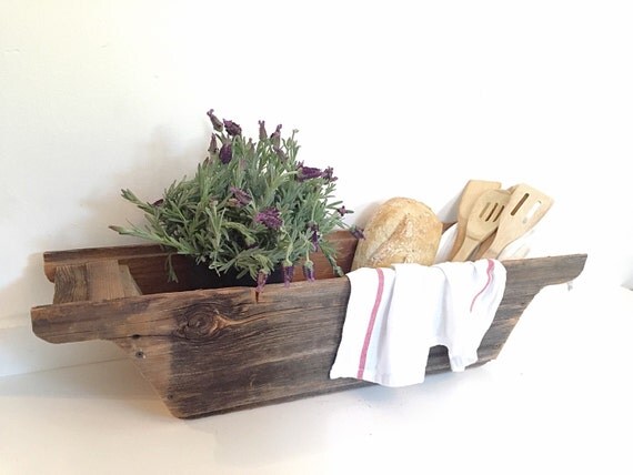 Rustic Farm House Wood Tray French Bread Box Salvaged Flower
