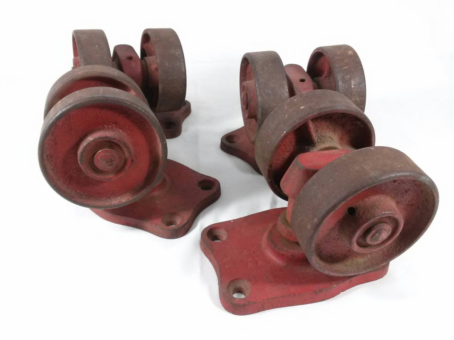 REDUCED!!! Set of 4 vintage industrial steampunk cast iron red “run ...