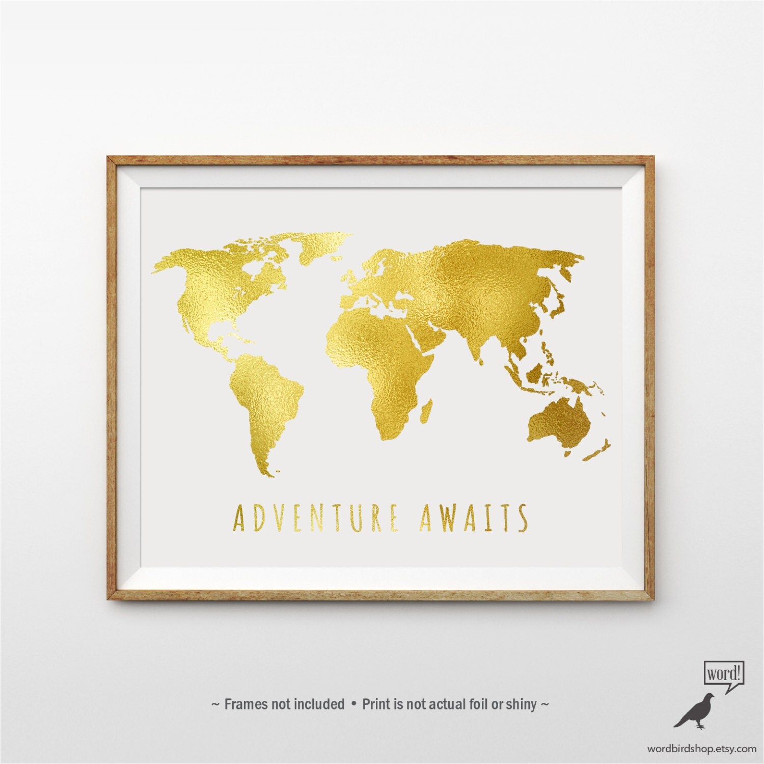 Matte Gold Large World Map Adventure Awaits Nursery Room