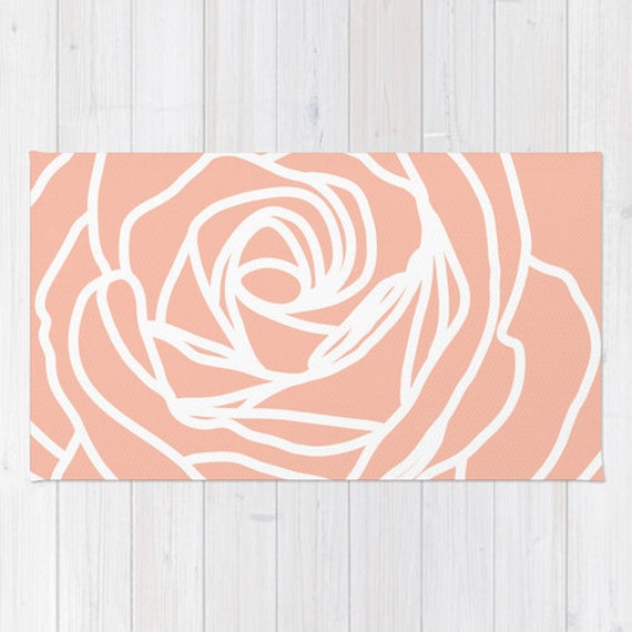 Rose Area Rug Modern Flower Rug Peach and White Pastel