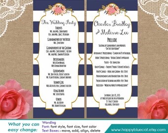 DiY Printable Program Wedding Template Instant by HappyBlueCat