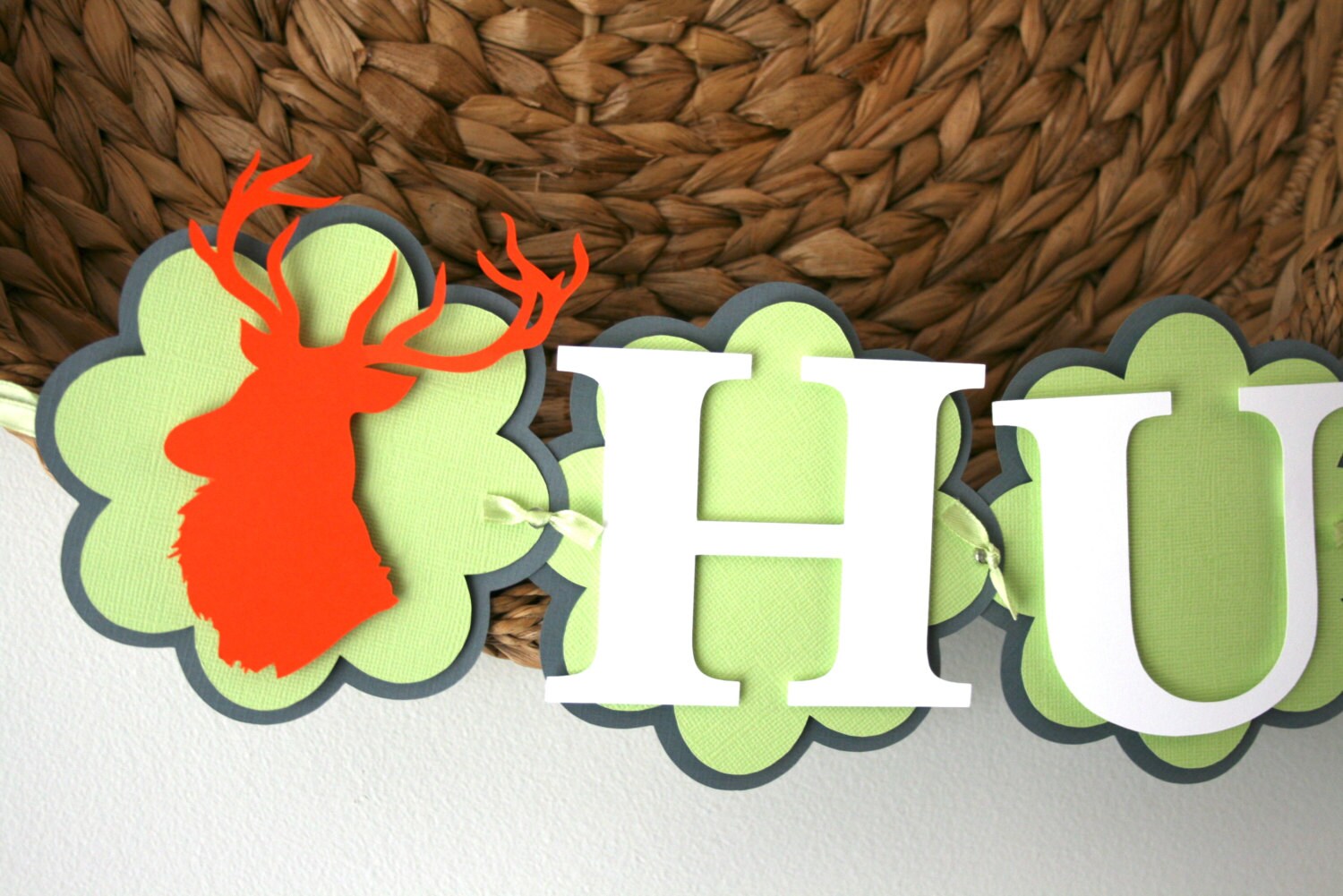 Deer Head Banner Hunting Theme Banner Lime Green and Green