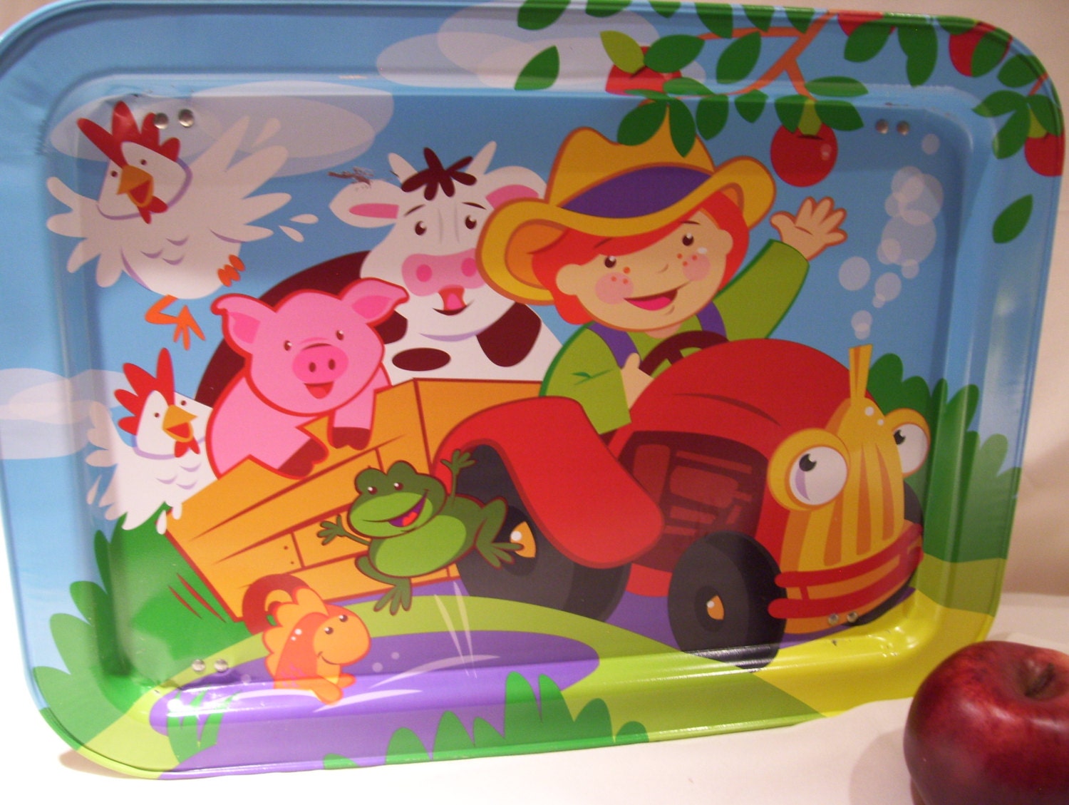 Childrens Farmer and Animals Metal Lap Tray TV Folding Legs Table ...