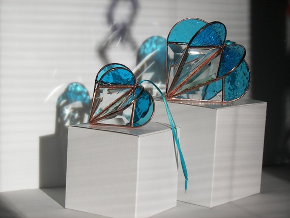 Stained Glass Heart Turquoise Stained glass suncatcher