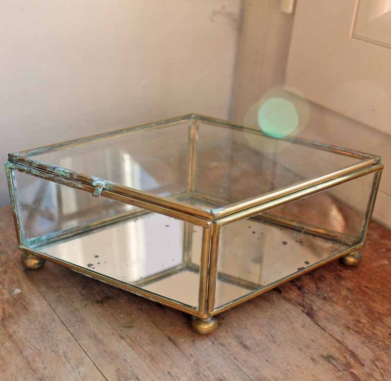 Antique vintage Brass & glass box, mirror box, display box, jewelry box ...