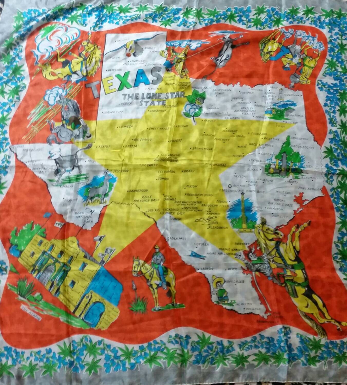 50s Texas Silk Scarf Vacation Souvenir by sheandhervintage on Etsy