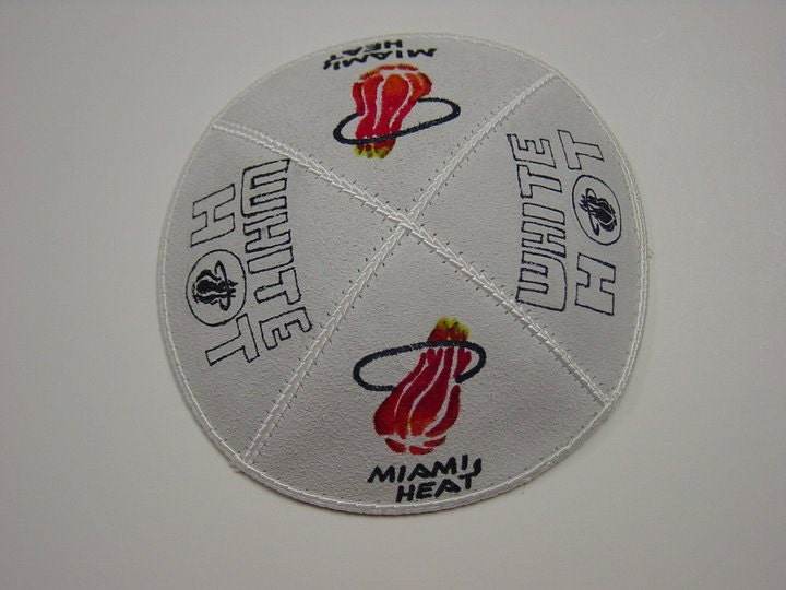Custom Made Hand painted Suede Kippah Miami Heat Designs