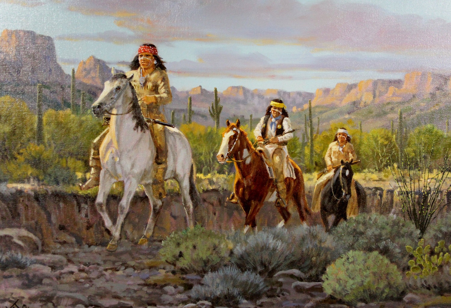 Western Artist Ron Stewart Oil Painting Evening