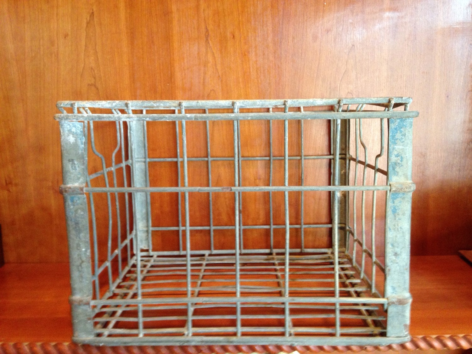 Vintage Metal Wire Basket / Metal Milk Crate / Industrial Storage Crate ...
