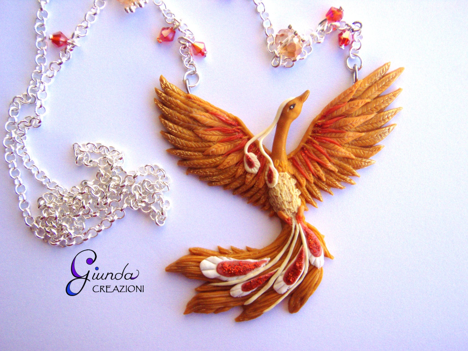 Necklace Phoenix handmade polymer clay by GiundaCreazioni on Etsy