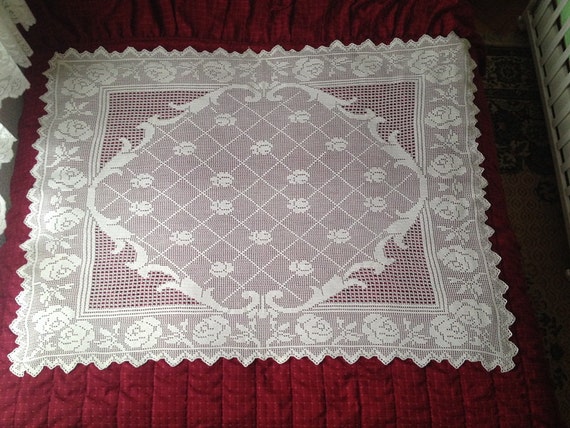 Items similar to Handmade Crocheted Cotton Tablecloth; Crochet ...