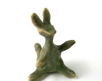 Items similar to Green Rabbit - little sculpture on Etsy