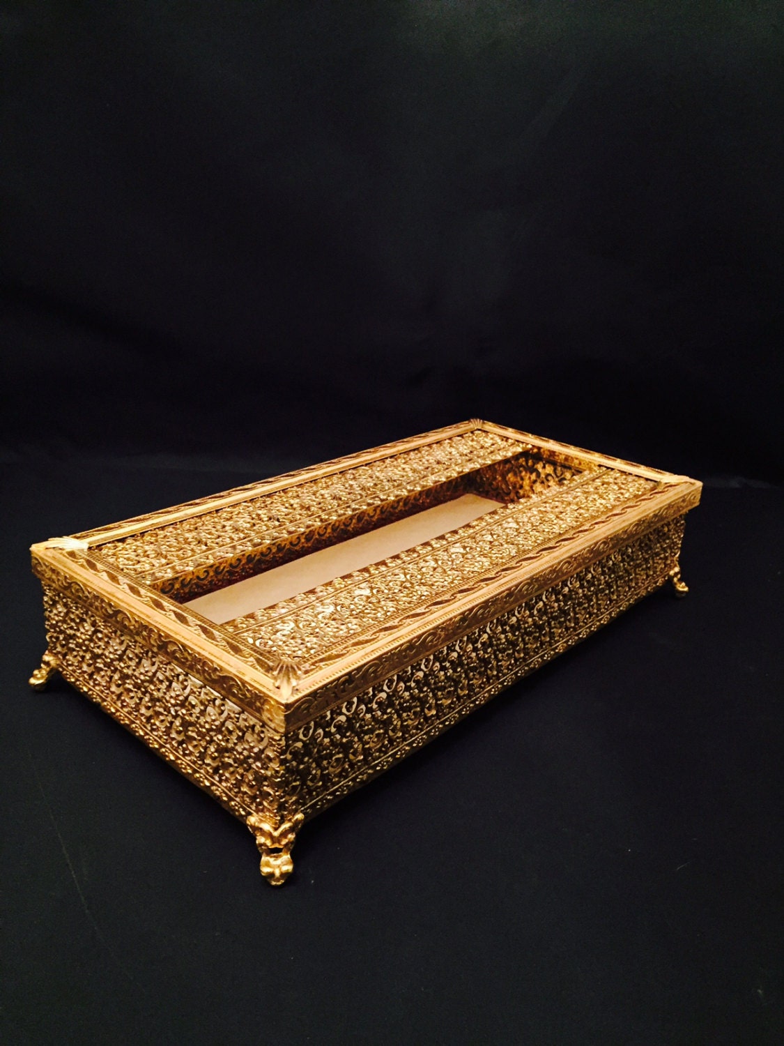 Filigree Tissue Box Holder Gold Tone Hollywood Regency – Haute Juice