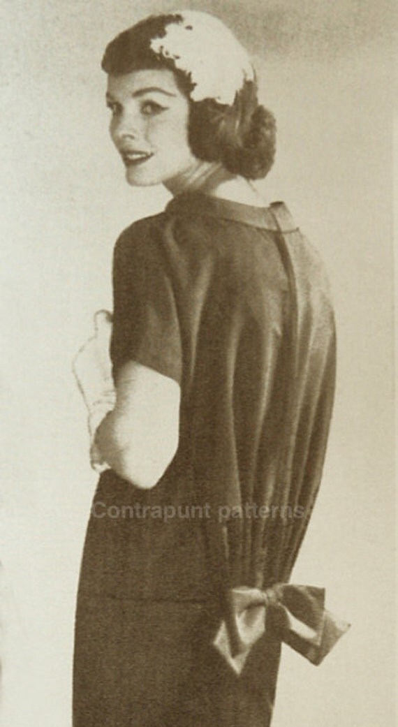 1940 sewing dress pattern with draped back. Reminds me of a