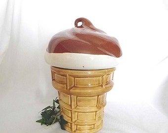 Vintage Cookie Jar Ice Cream Cone Cookie Holder Chocolate Ice Cream ...