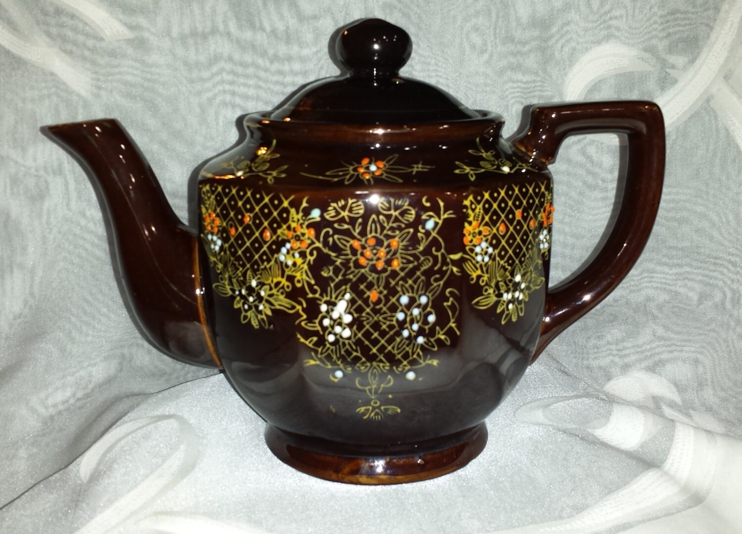 VIntage Chocolate Brown Teapot with Orange and White Trim JAPAN – Haute ...