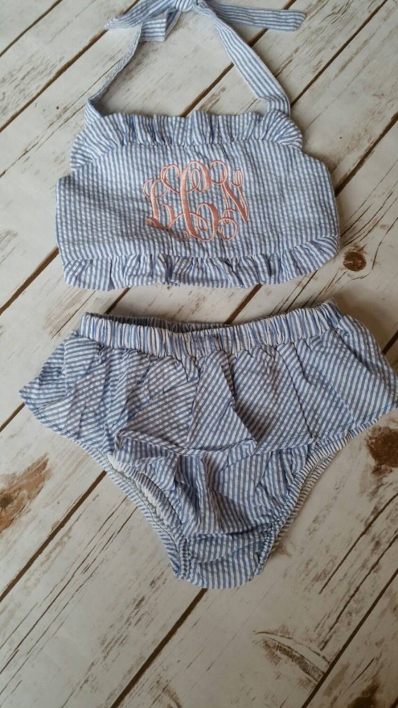 Seersucker Monogrammed Bathing Suit By Itsohsewdarling On Etsy
