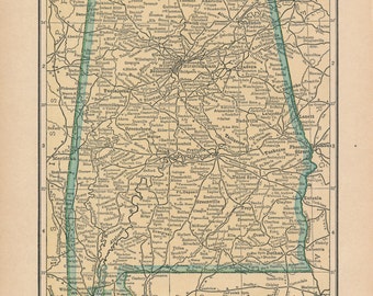 1923 Antique Map of Alabama