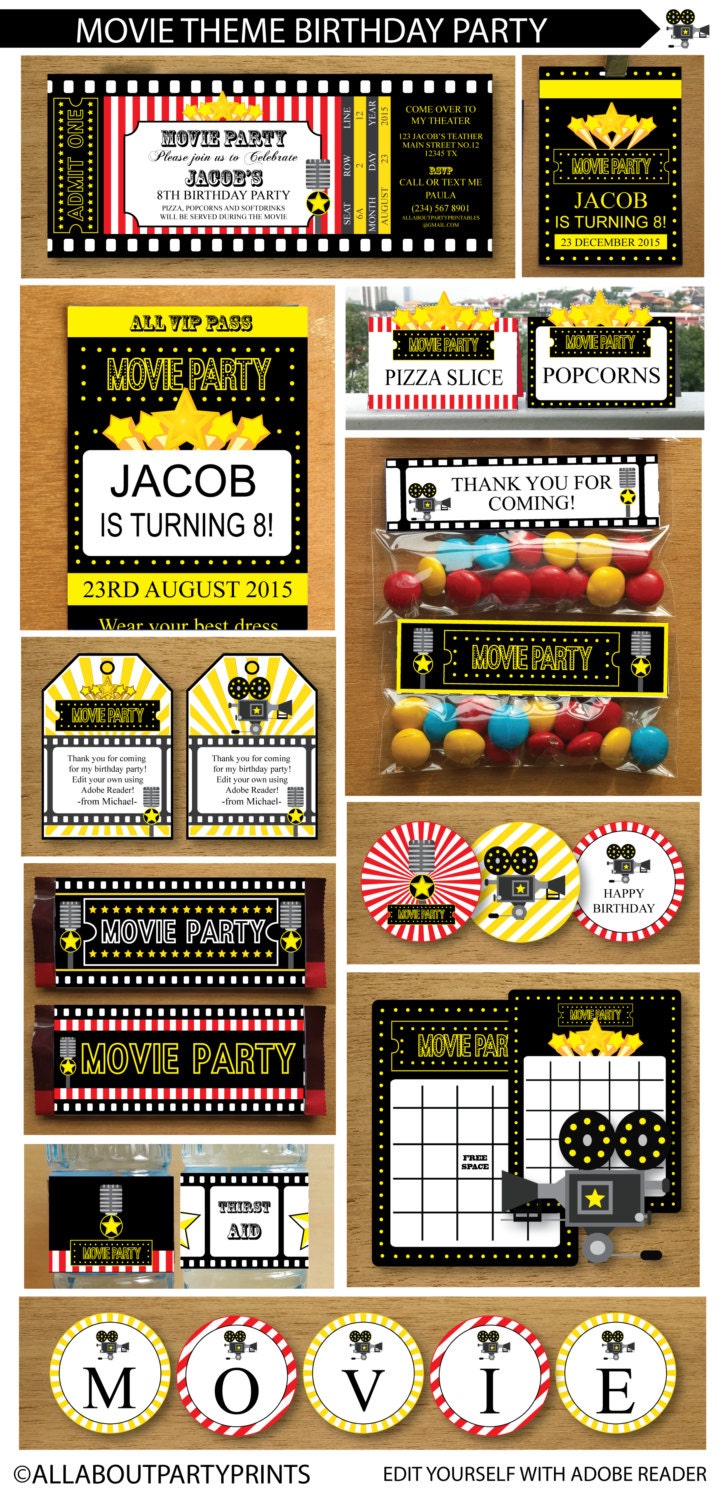 PDF format-Instant Download Movie theme by AllAboutPartyPrints