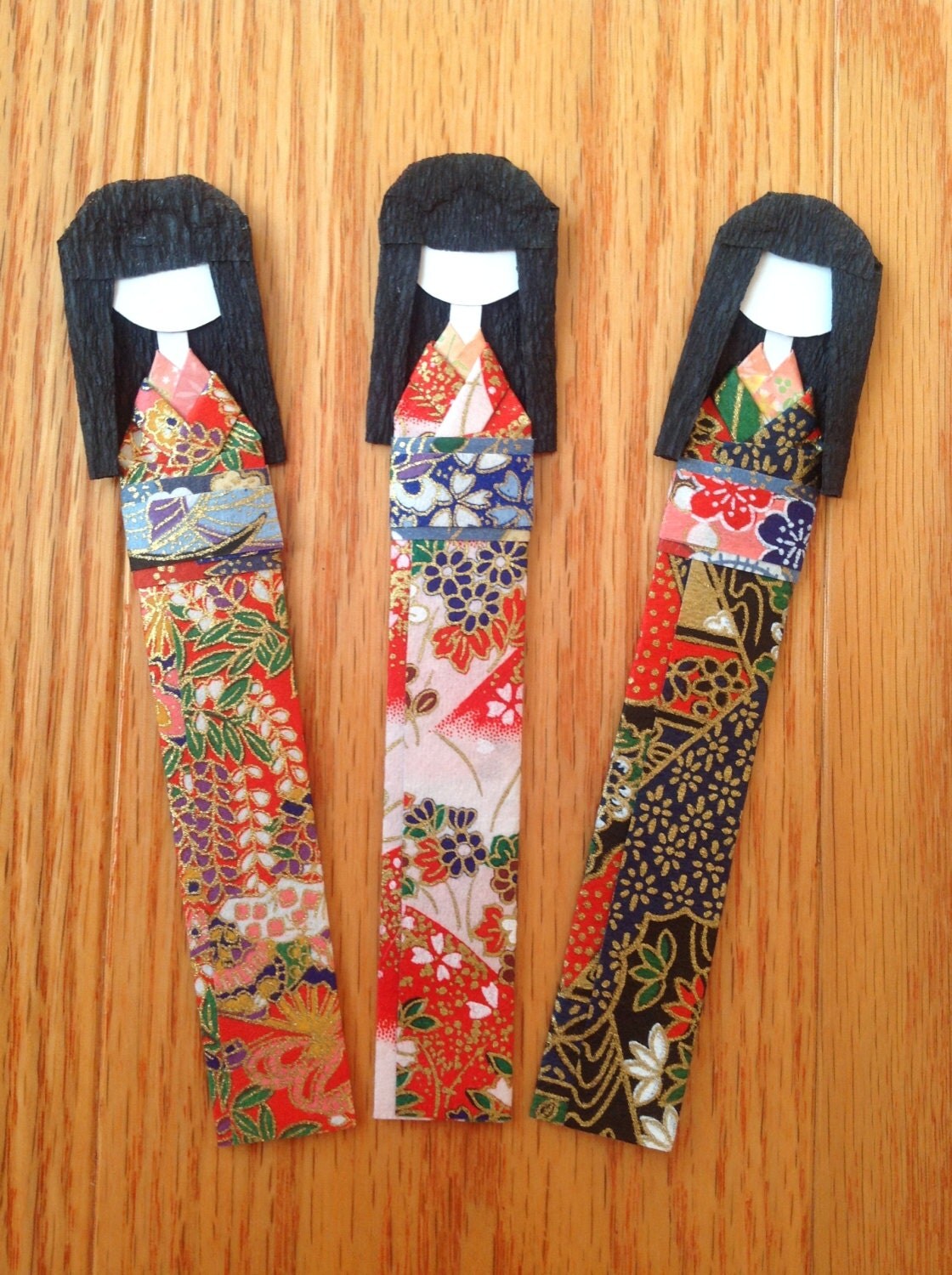 Handmade Japanese Origami Geisha Paper Doll Art Bookmarks