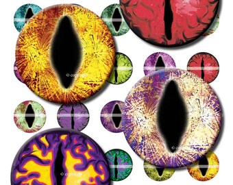 16mm Evil Dragon and Steampunk Eyes Collage Sheet for Cabochon