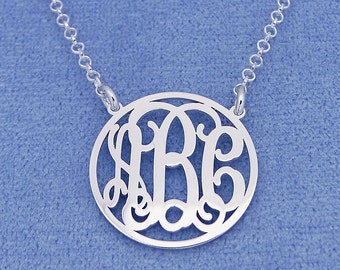 Small Sterling Silver 3 Initials Monogram Necklace 3/4 inch