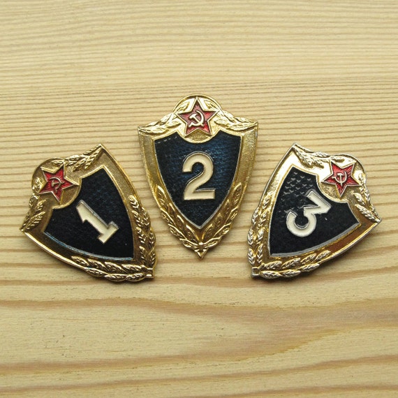 Set of 3 Soviet Military Pins USSR Army Prize Vintage Badge