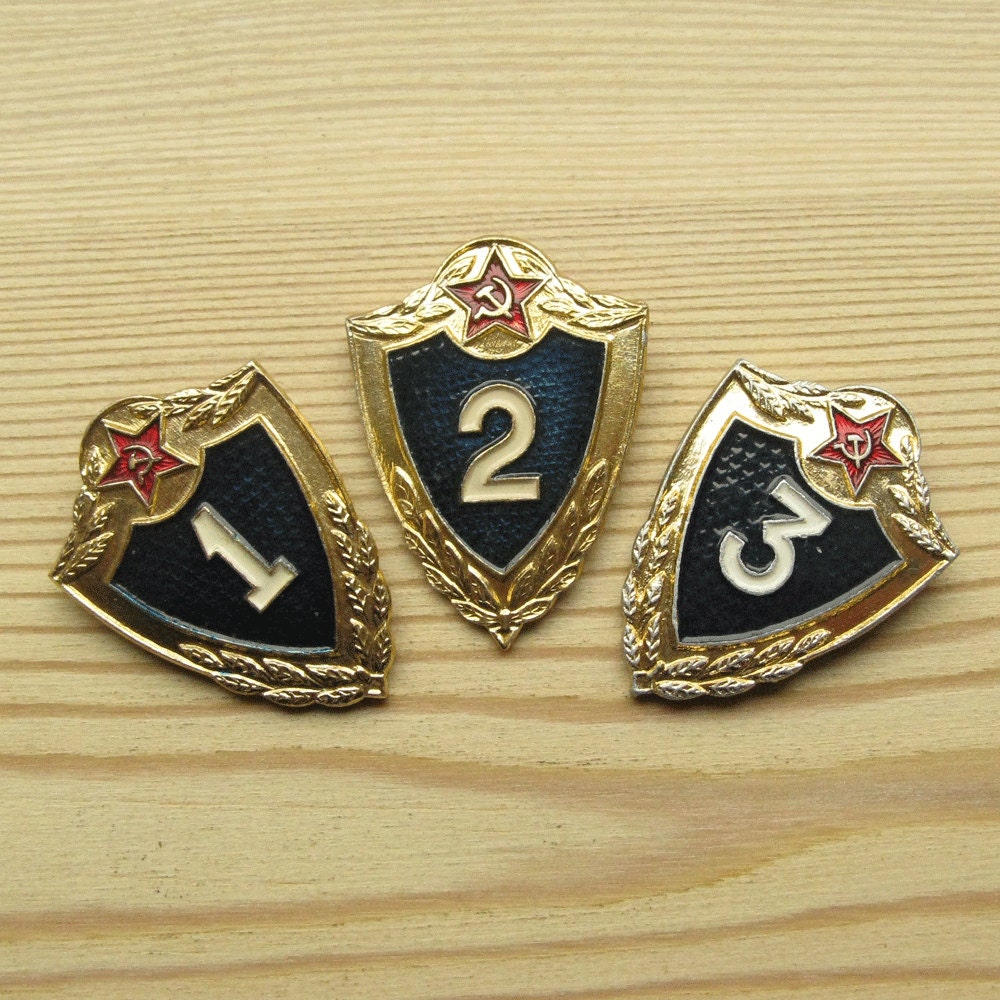 Set of 3 Soviet Military Pins USSR Army Prize Vintage Badge