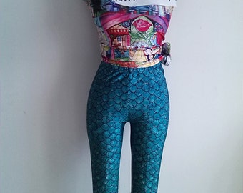 Blue Stretched pencil pants,scale leggings,mermaid leggings,mermaid ...